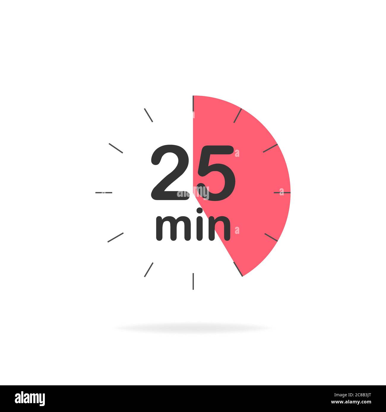 25 minutes timer. Stopwatch symbol in flat style. Editable isolated ...