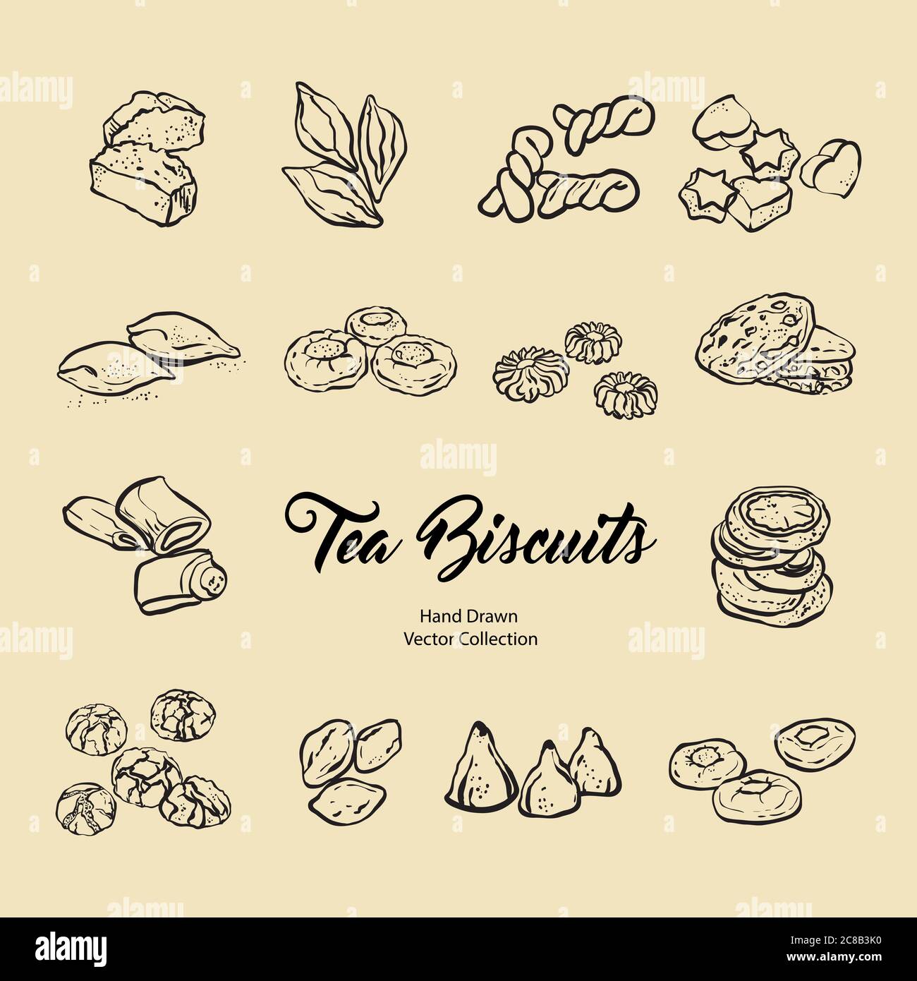 Biscuits isolated hand drawn vector set, line illustration old style ...