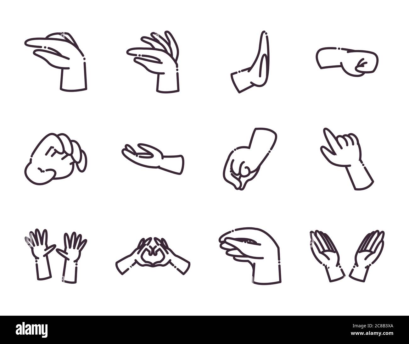gestures with hands line style icon set design of People arm finger and ...