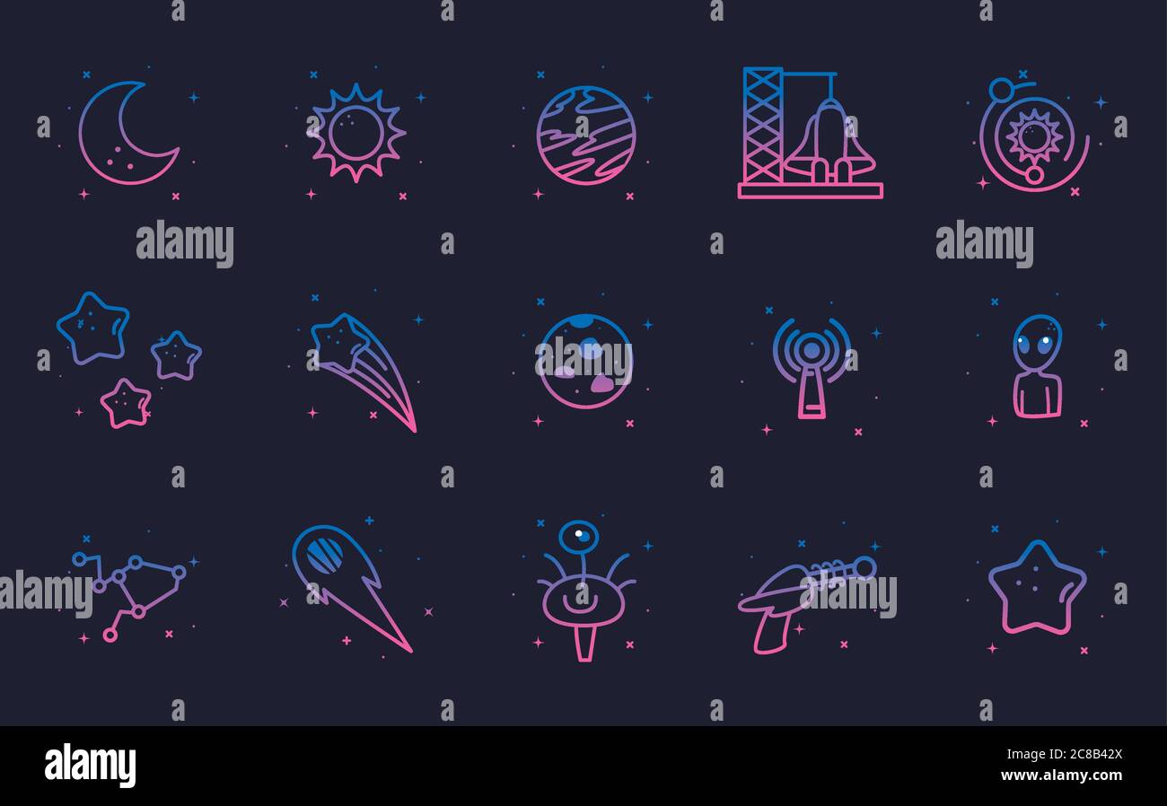 gradient style icon set of Space futuristic cosmos and universe theme ...