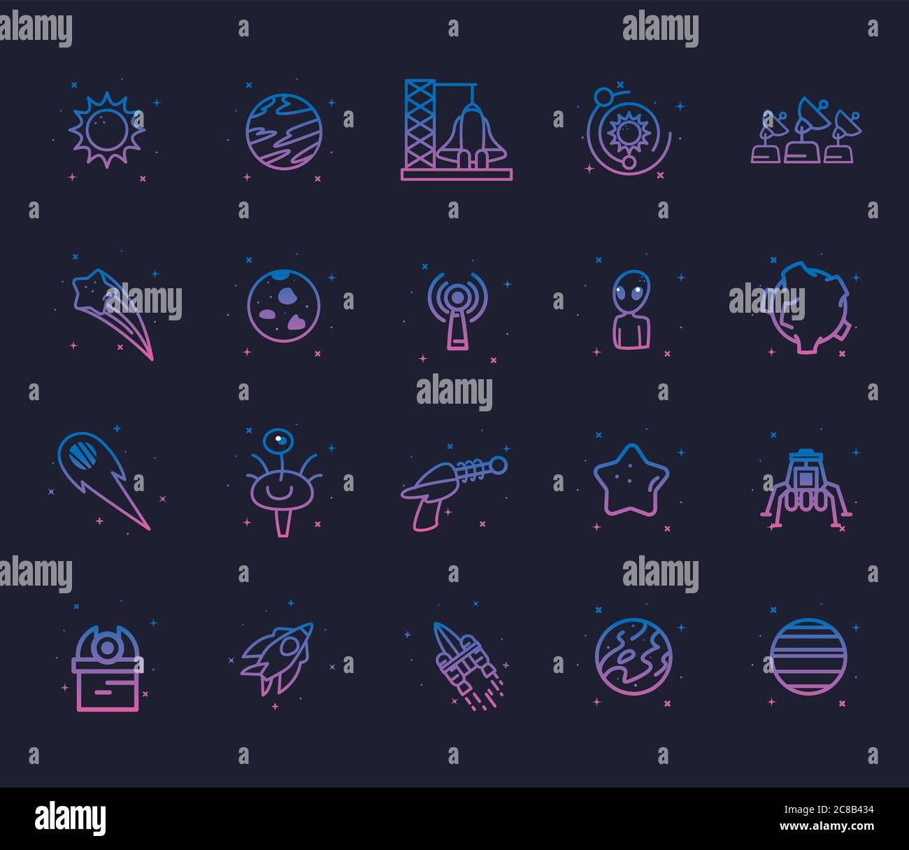 gradient style icon set of Space futuristic cosmos and universe theme ...
