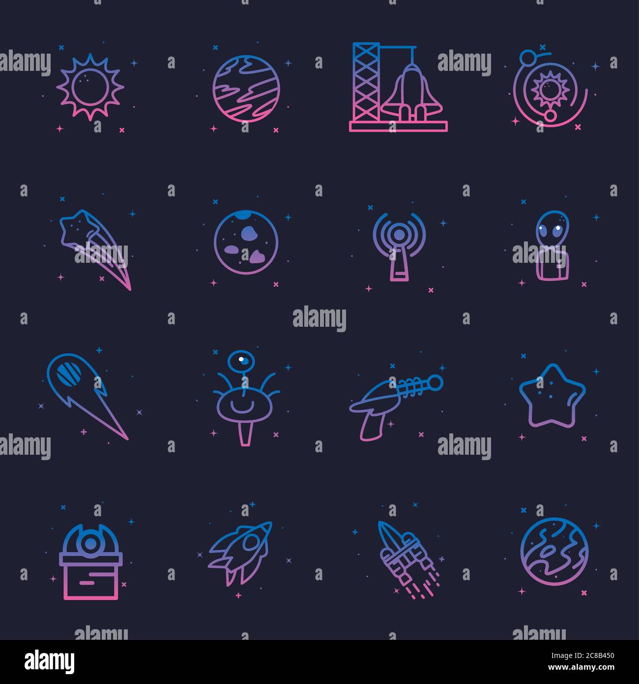 gradient style icon set of Space futuristic cosmos and universe theme ...