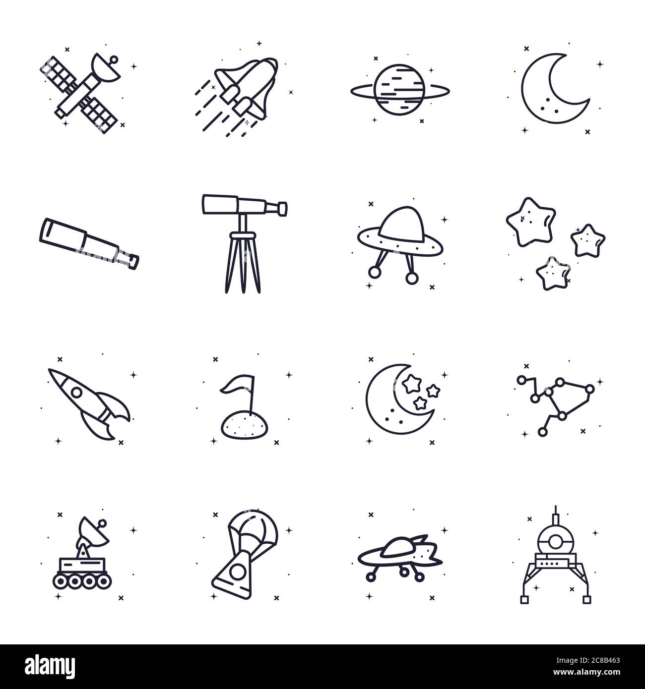 line style icon set of Space futuristic cosmos and universe theme ...