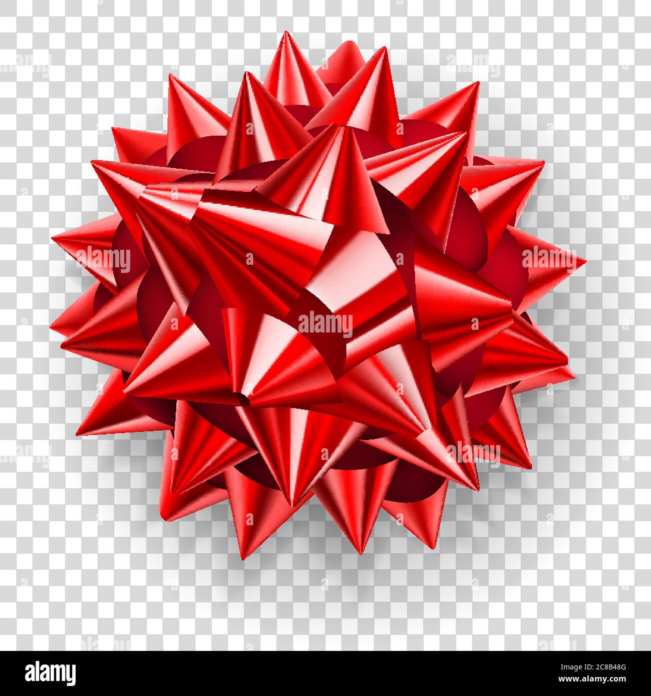 Beautiful big bow made of red shiny ribbon with shadow on transparent ...