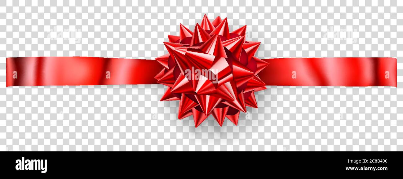Beautiful red shiny bow with horizontal ribbon with shadow on ...