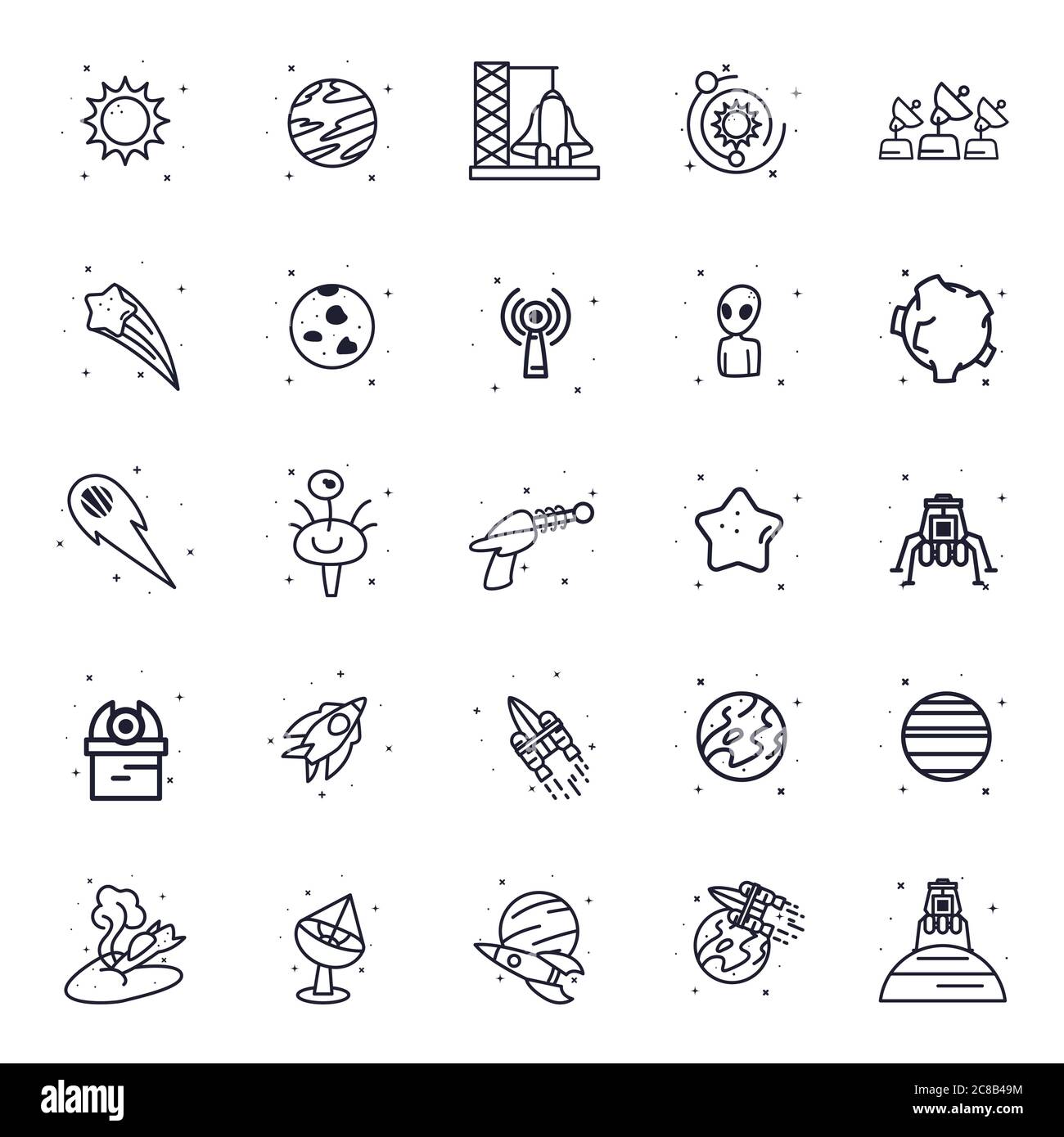 line style icon set of Space futuristic cosmos and universe theme ...
