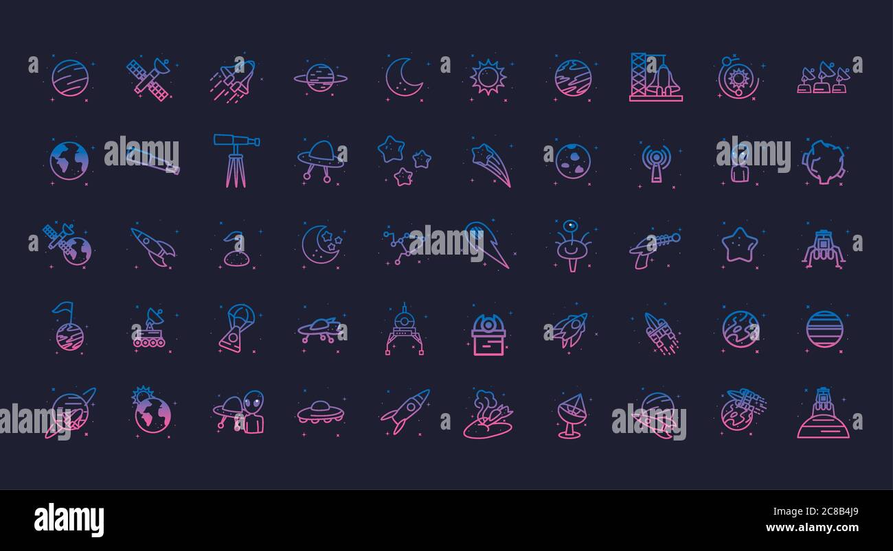 gradient style icon set of Space futuristic cosmos and universe theme ...