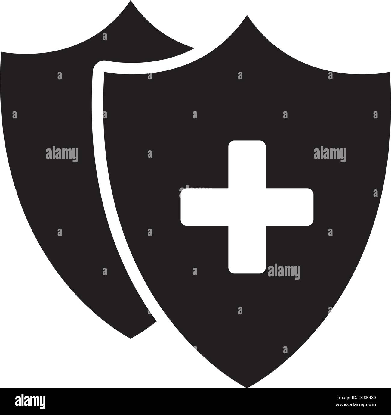 security shields with cross icon over white background, half line half ...