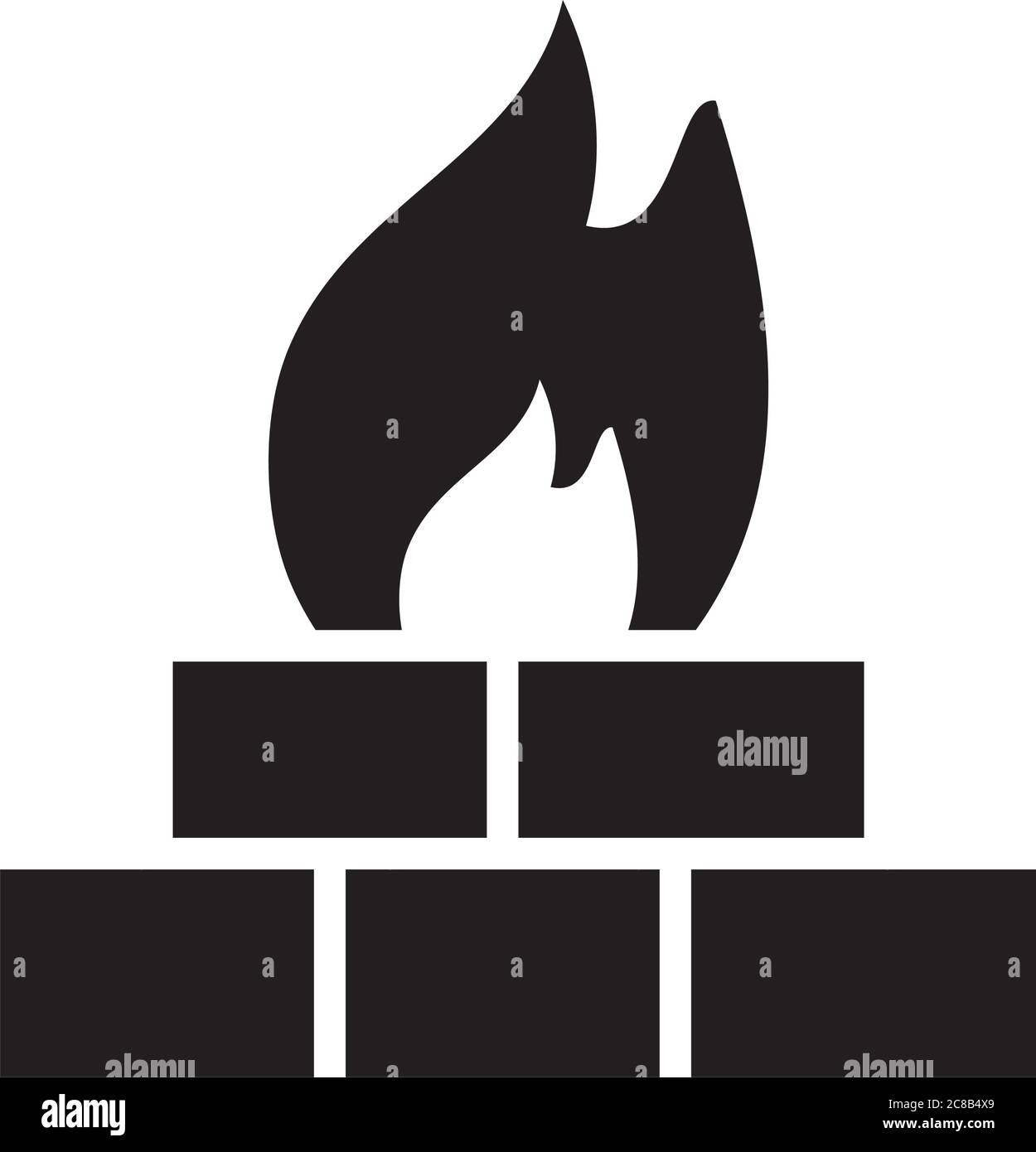 firewall symbol, bricks with fire flame icon over white background ...