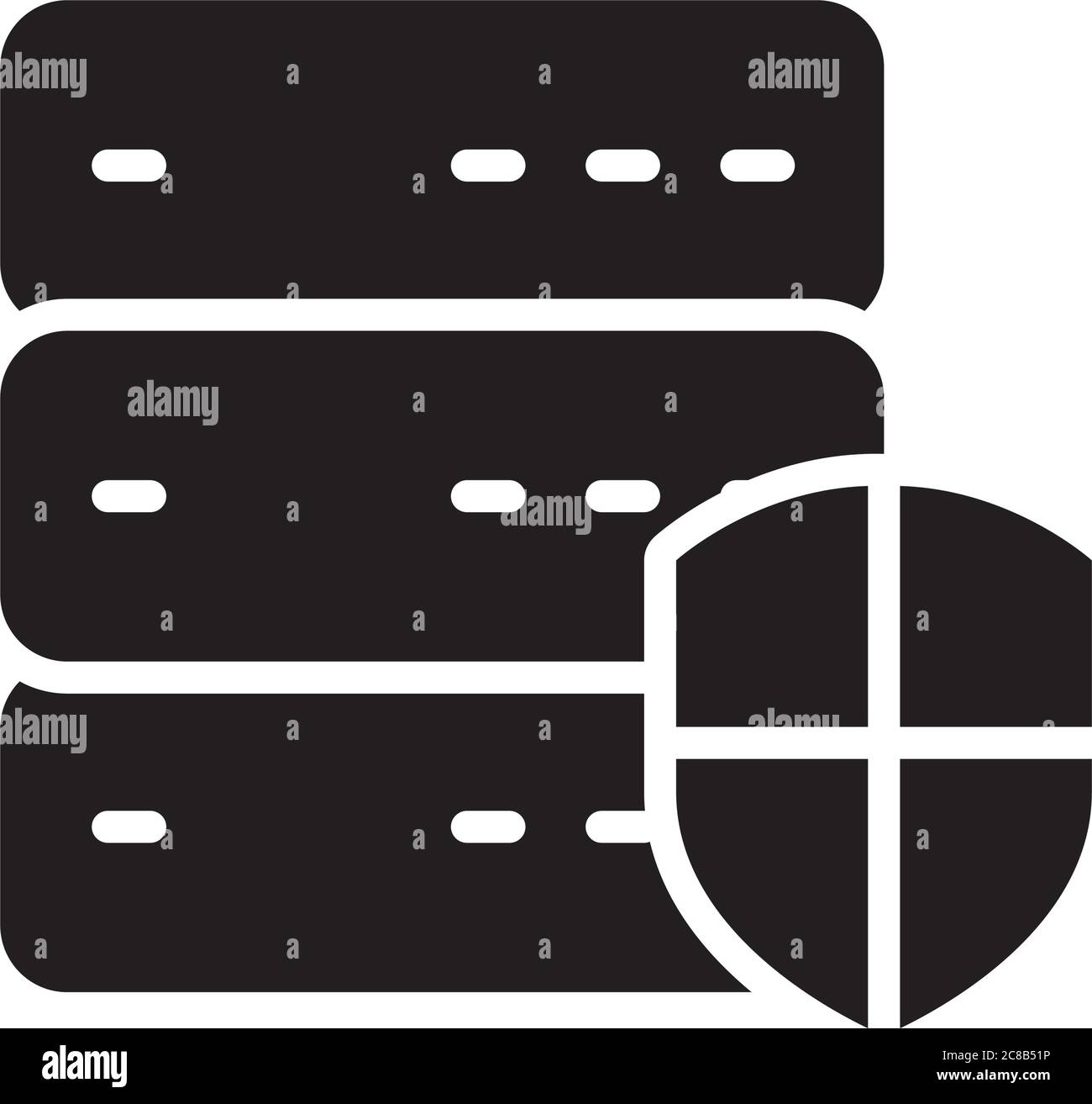 data servers with shield icon over white background, silhouette style ...