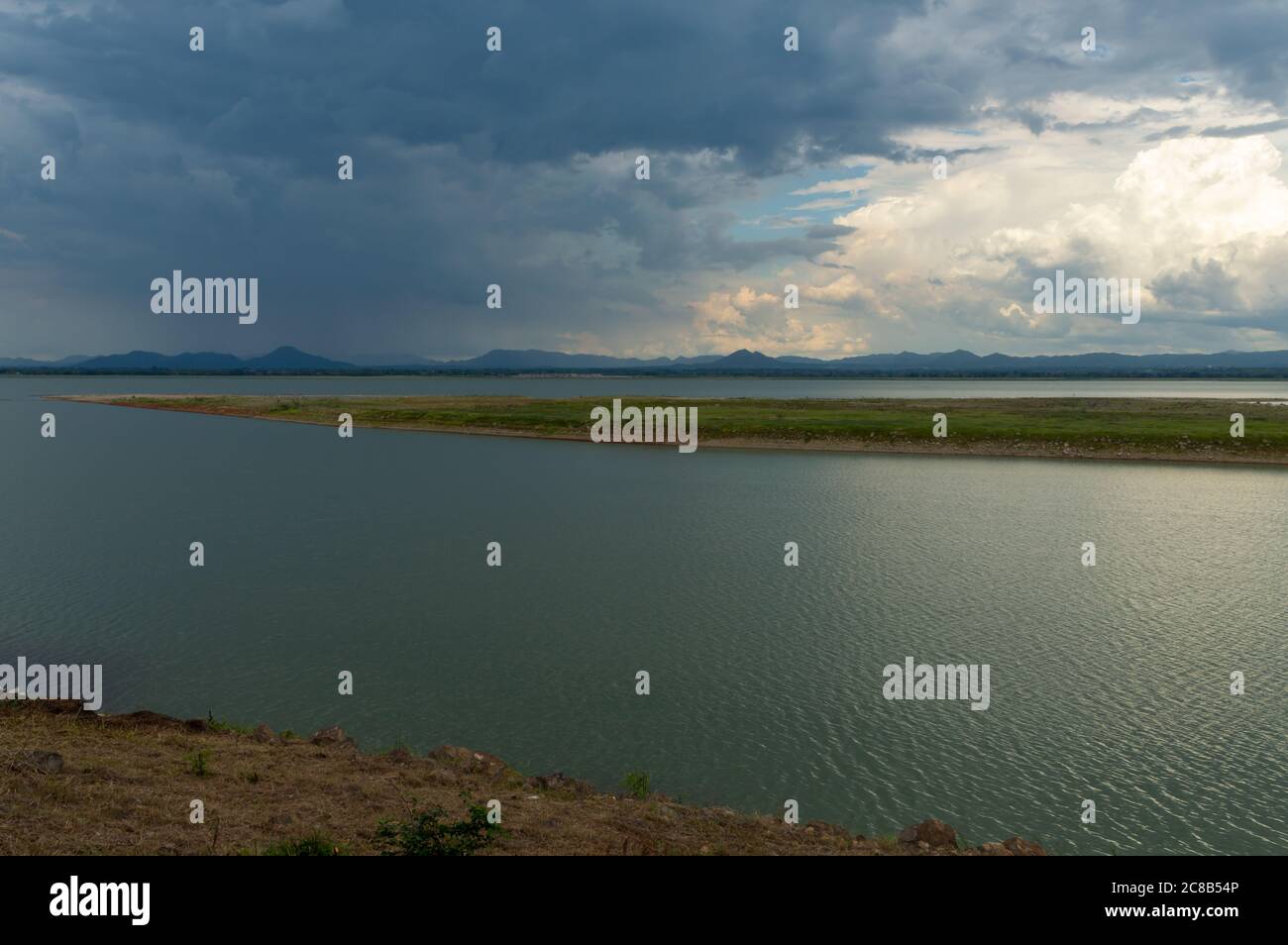 Landscape of Pasak Jolasid Dam with little water capacity Stock Photo ...