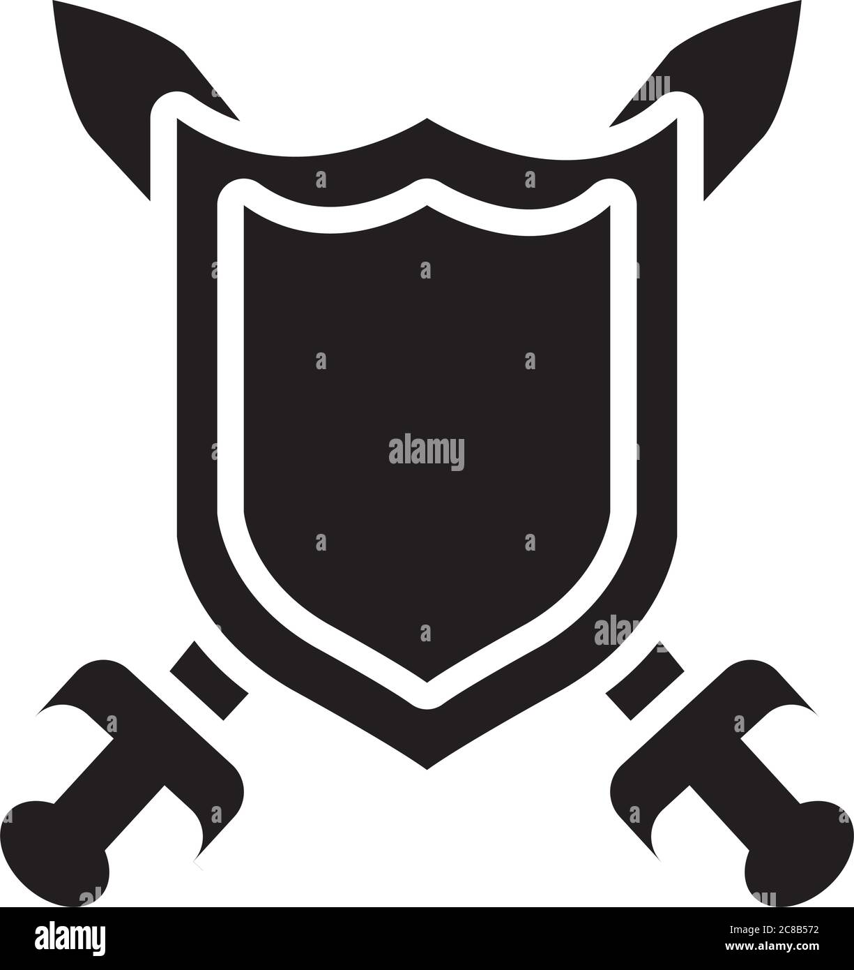 shield and crossed swords over white background, silhouette style ...