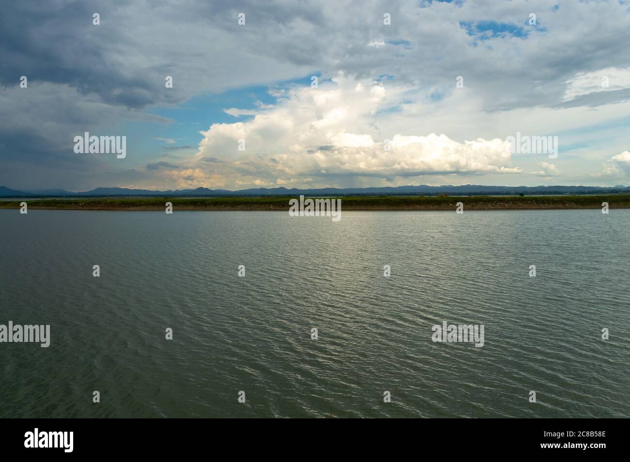Landscape of Pasak Jolasid Dam with little water capacity Stock Photo ...