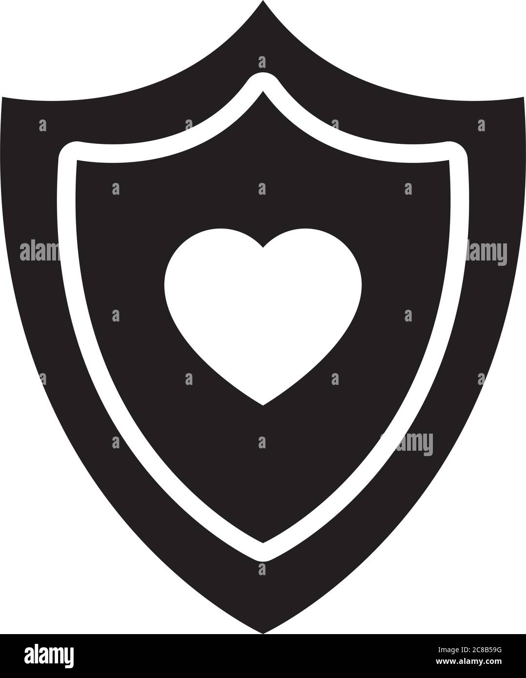 shield with heart icon over white background, silhouette style, vector ...