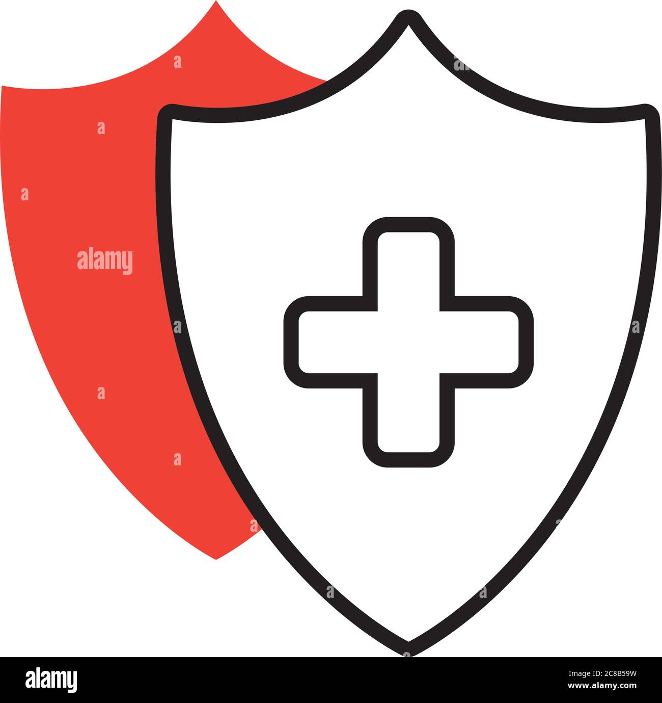 security shields with cross icon over white background, half line half ...