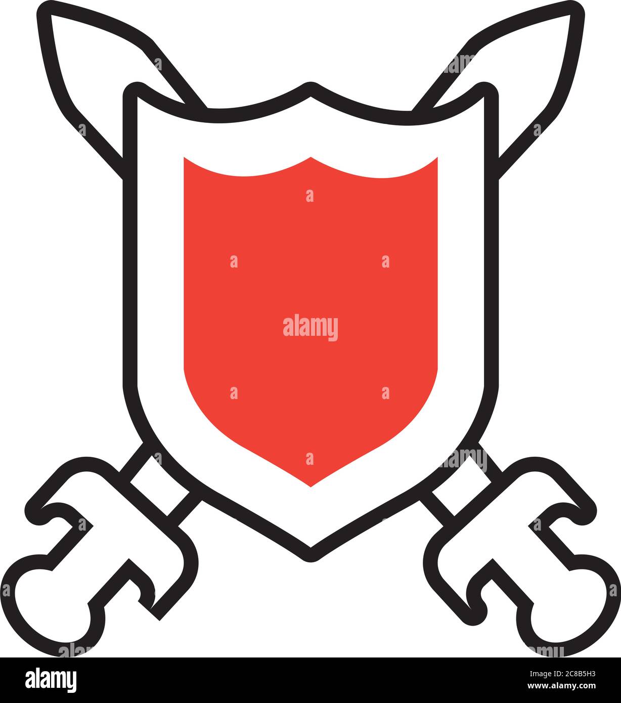 shield and crossed swords over white background, half line half color ...
