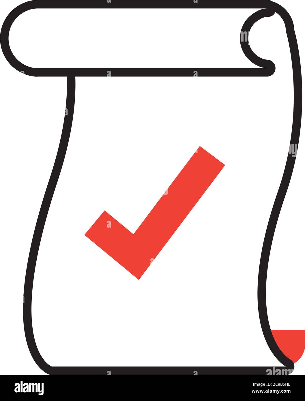 parchment with check mark icon over white background, half line half ...