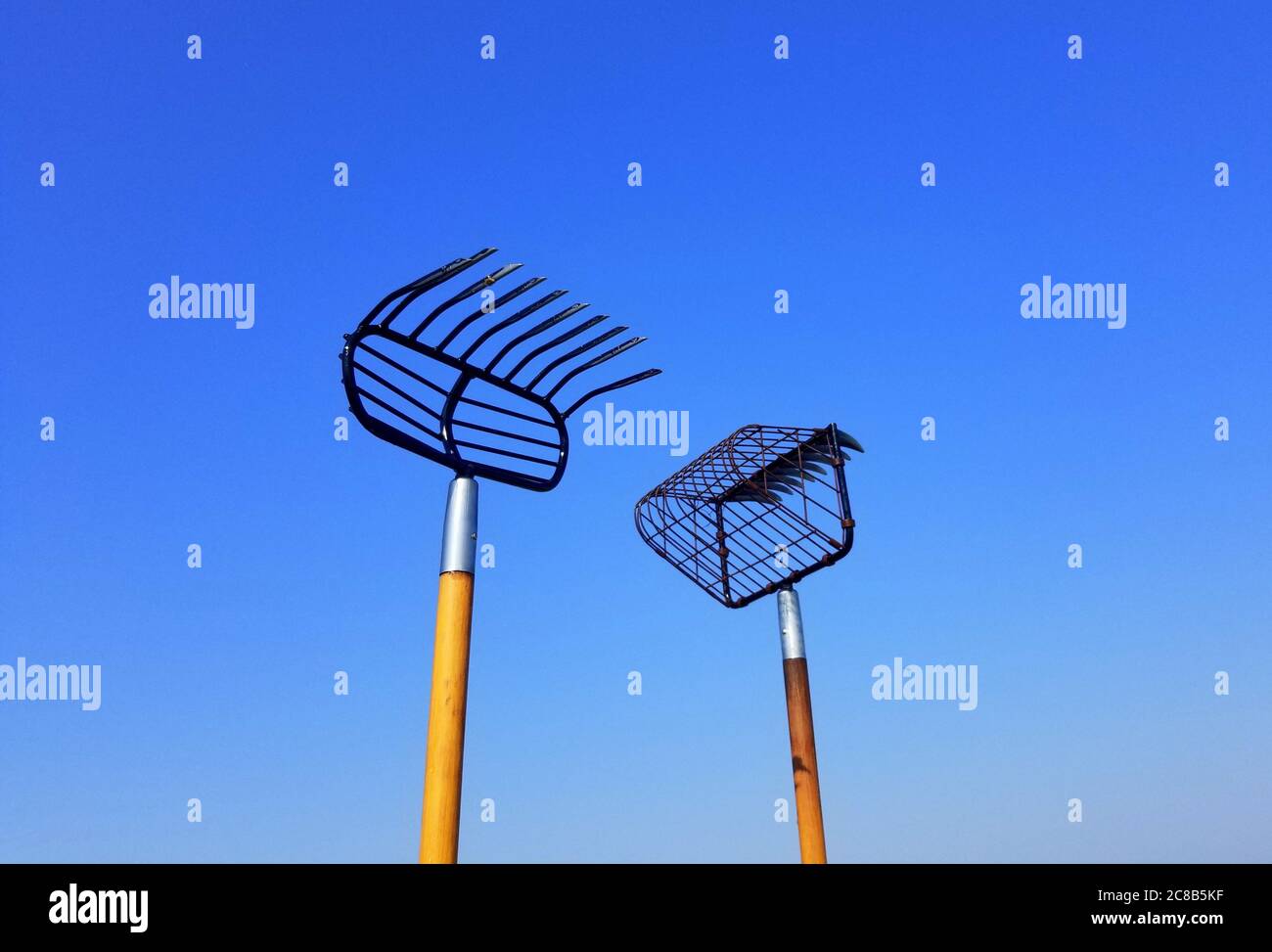Two different size of clamming rake and shovel Stock Photo - Alamy
