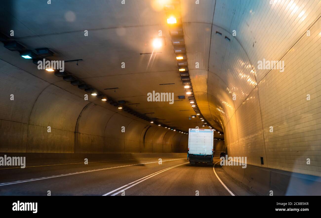 Middle rig white shiny industrial diesel powerful semi truck tractor ...