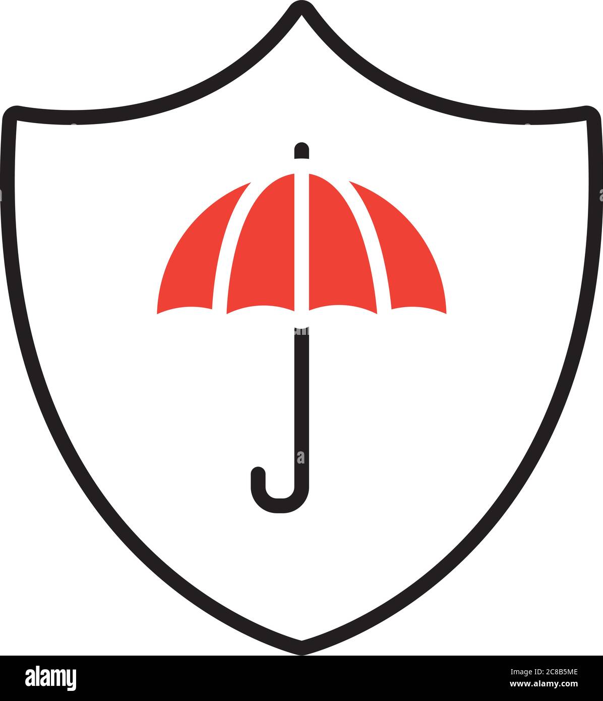 shield with umbrella icon over white background, half line half color ...