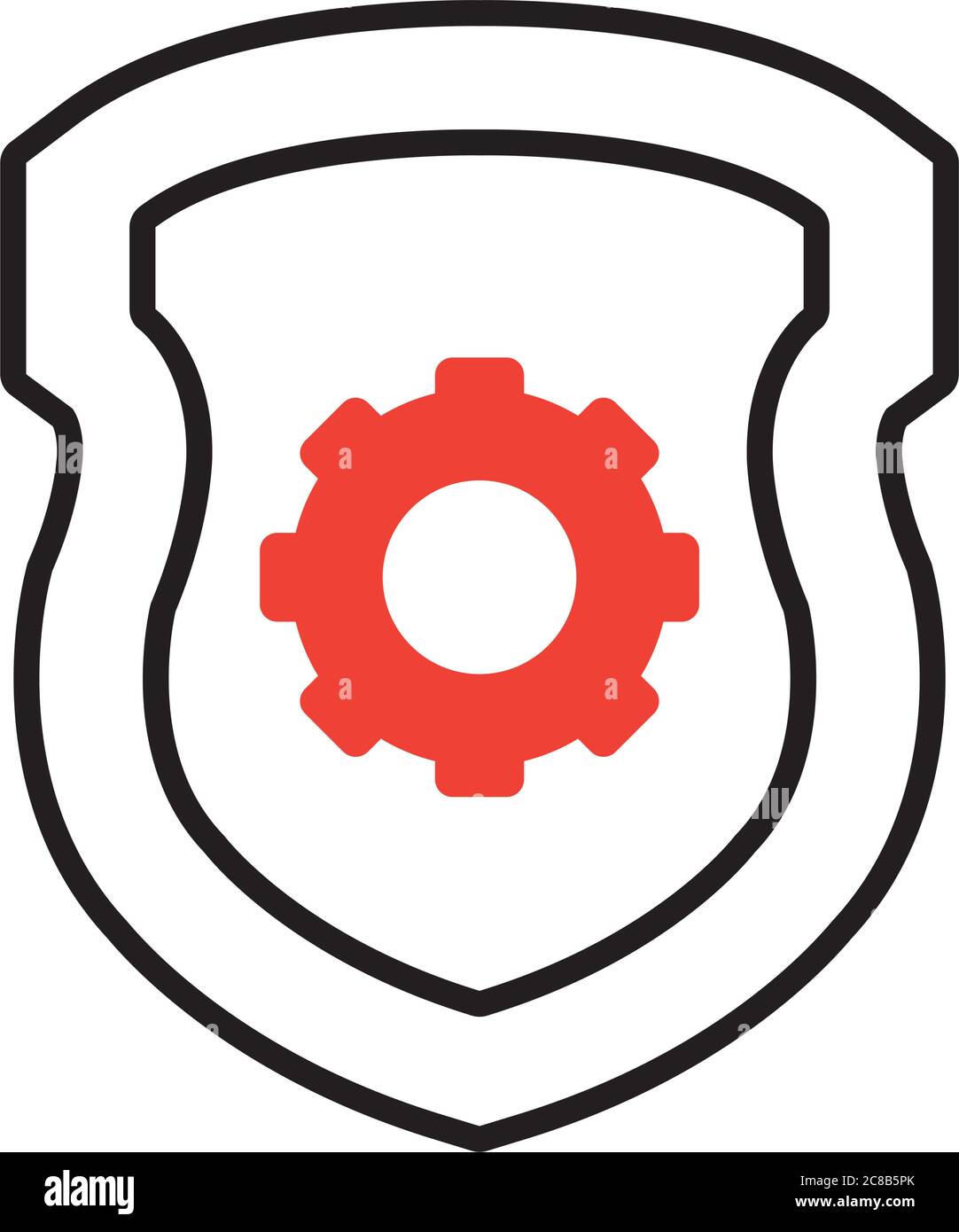shield with gear wheel icon over white background, half line half color ...