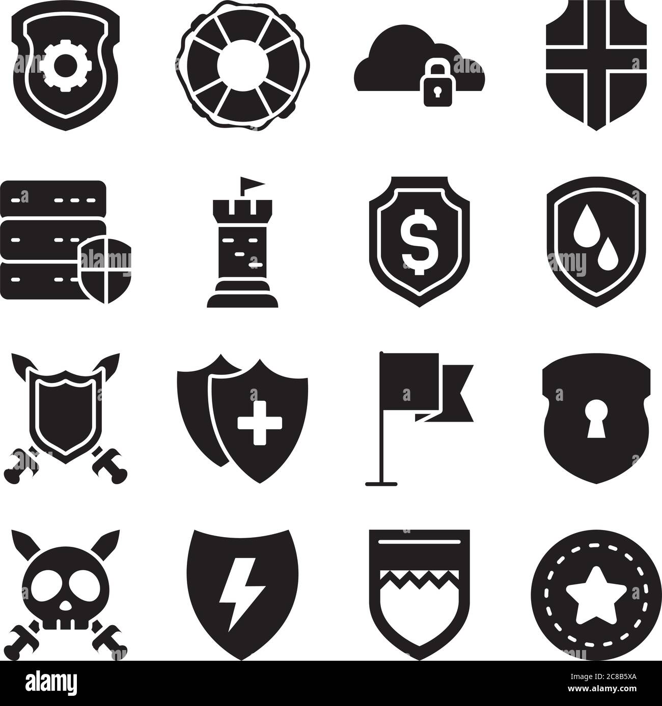 flag and shields icon set over white background, silhouette style ...