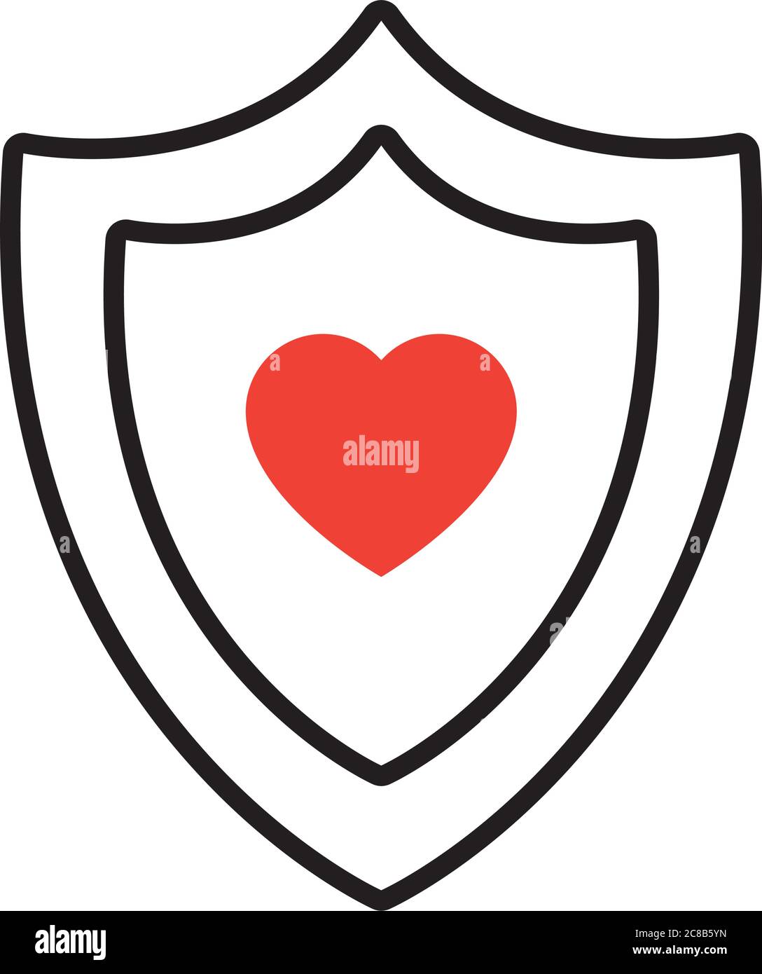 shield with heart icon over white background, half line half color ...