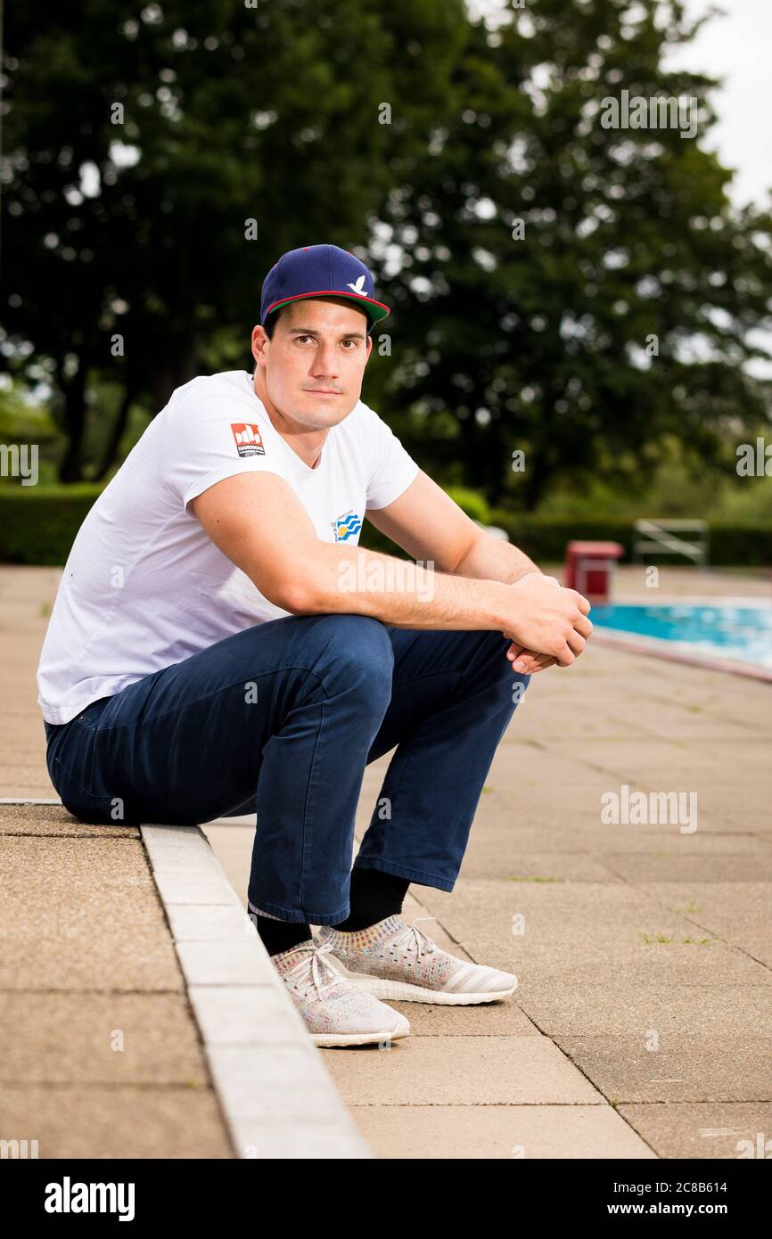 Hanover, Germany. 09th July, 2020. Water polo player Julian Real sits ...