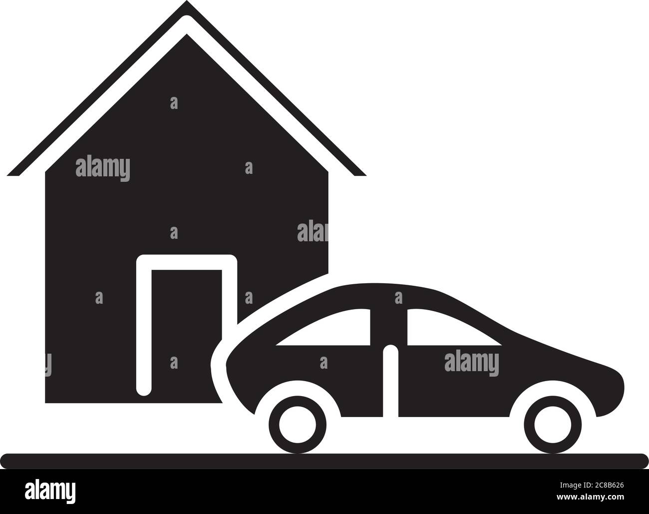 parking car outside house silhouette style icon design vector ...