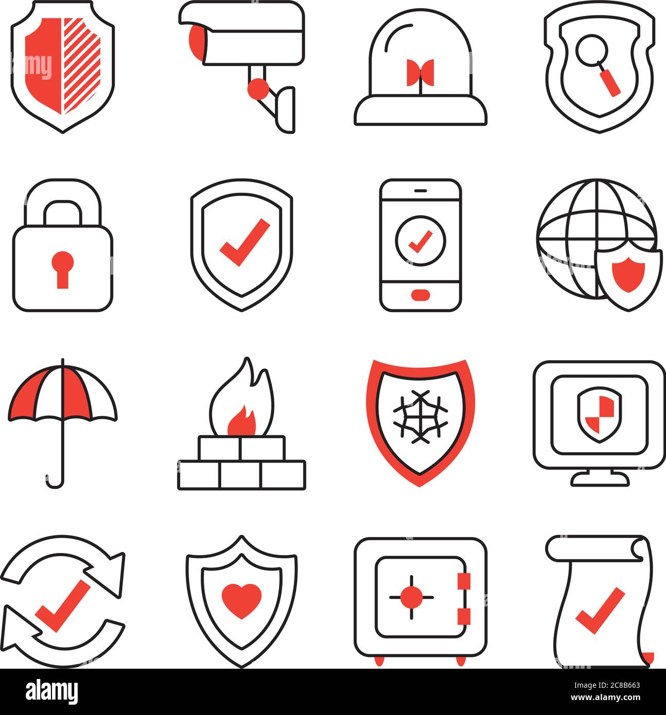 security camera and security shield icon set over white background ...