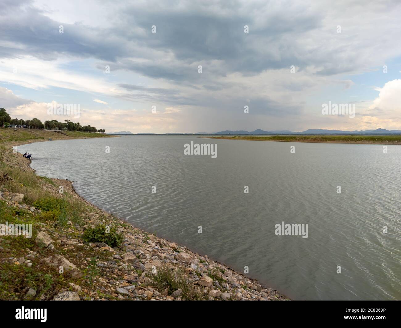 Landscape of Pasak Jolasid Dam with little water capacity Stock Photo ...