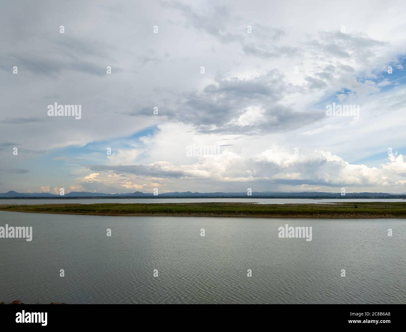 Landscape of Pasak Jolasid Dam with little water capacity Stock Photo ...
