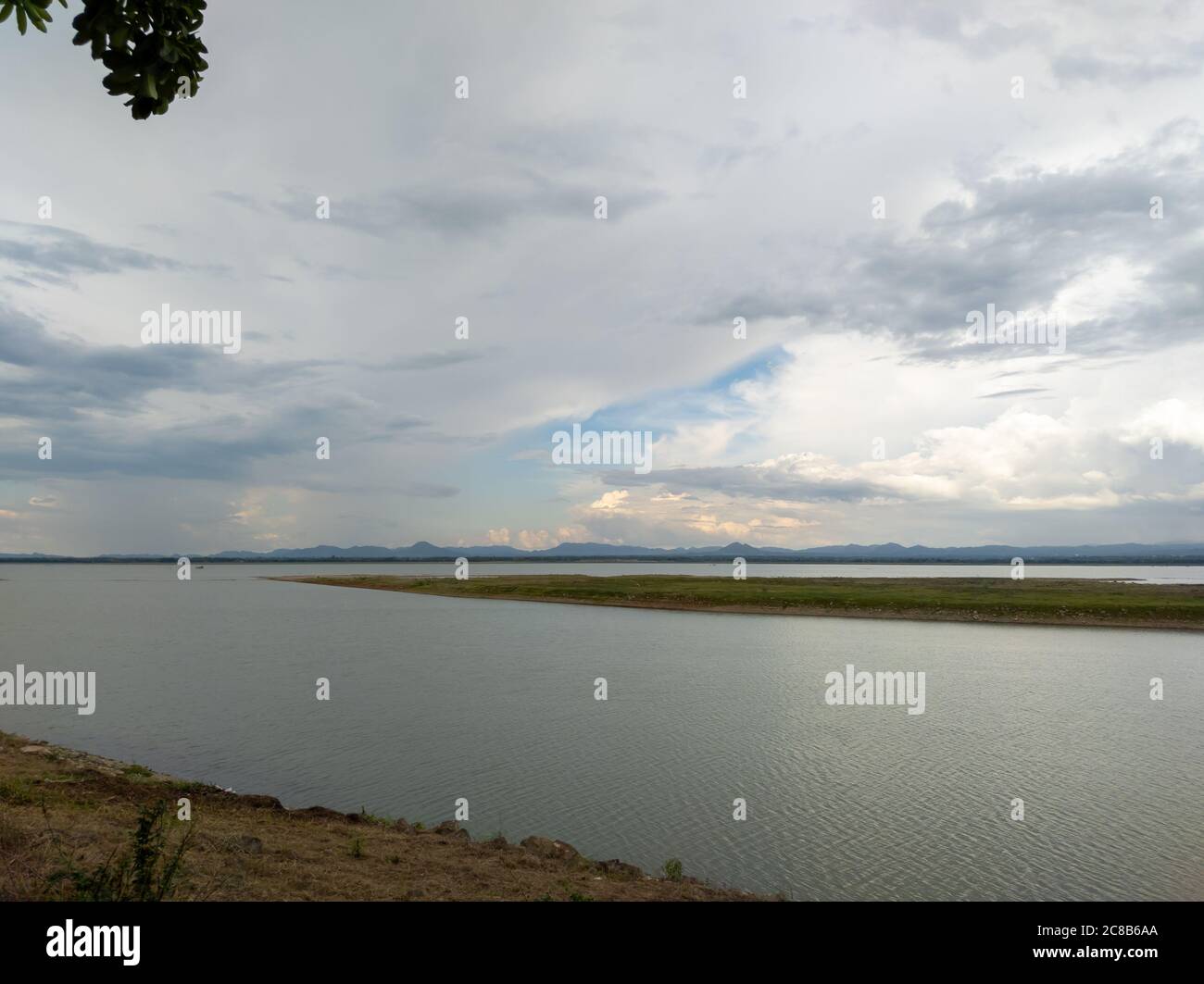 Landscape of Pasak Jolasid Dam with little water capacity Stock Photo ...