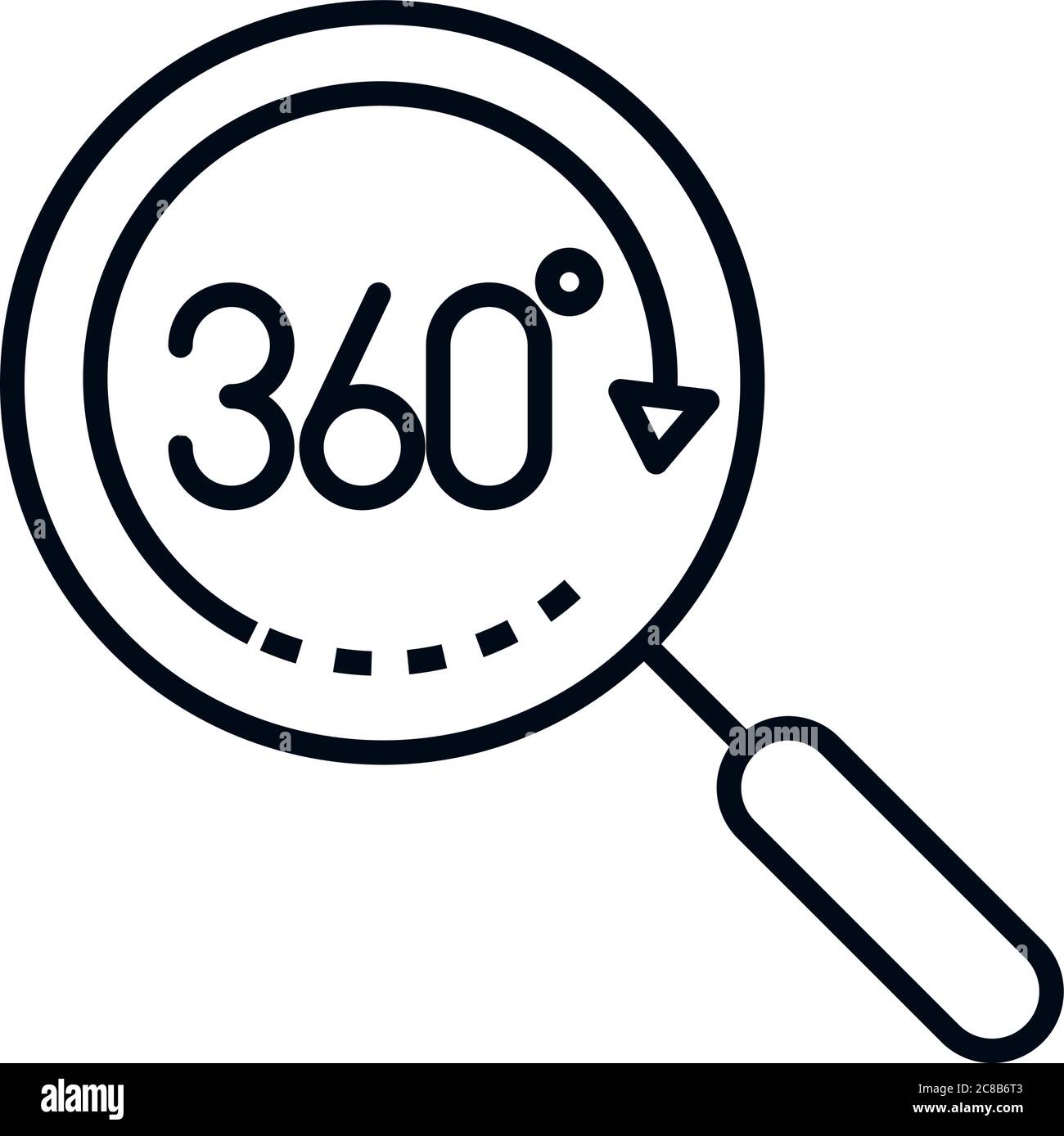 360 degree view virtual tour magnifier linear style icon design vector ...