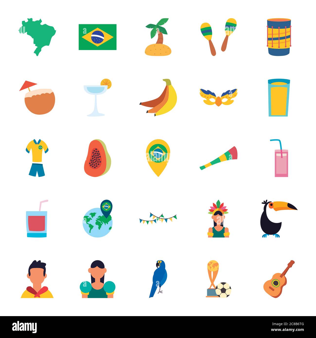 Brazil flat style icon set design, Culture tourism brazilian travel ...