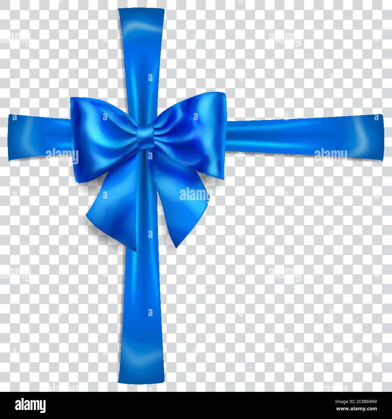 Beautiful blue bow with crosswise ribbons with shadow on transparent ...