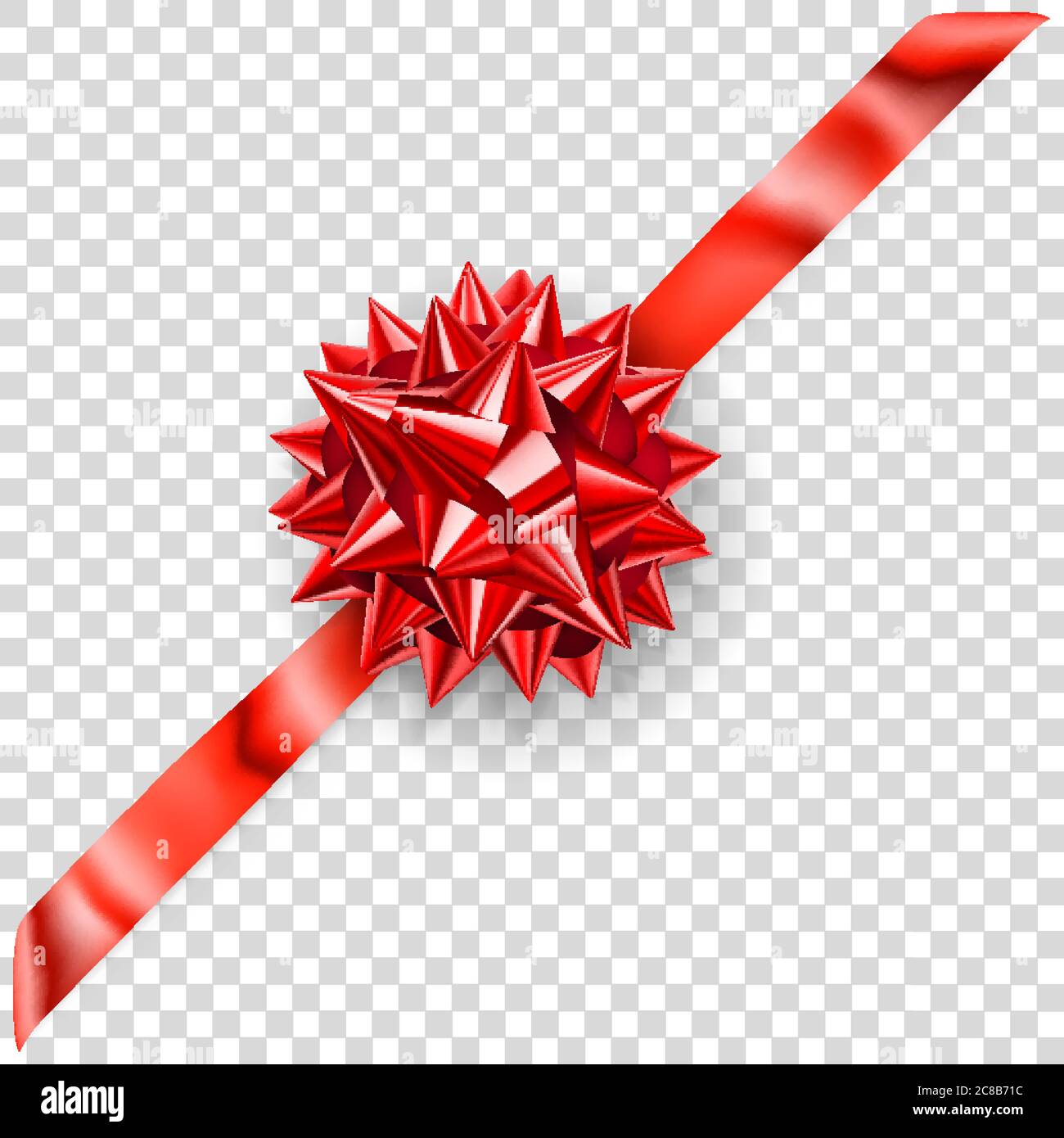 Beautiful red shiny bow with diagonally ribbon with shadow on ...