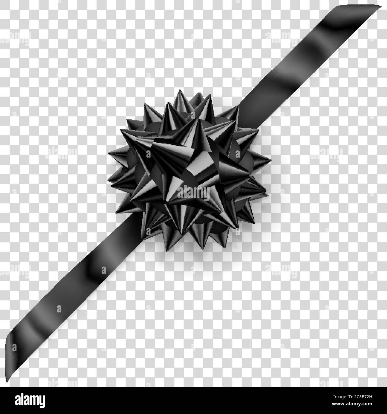 Beautiful black shiny bow with diagonally ribbon with shadow on ...