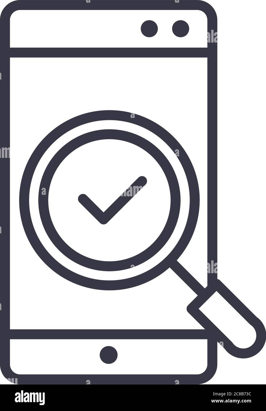 smartphone magnifier check mark device technology thin line style ...