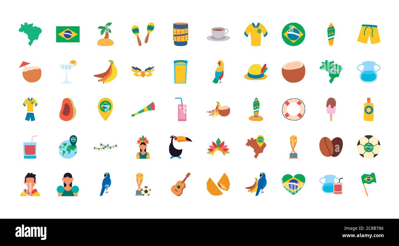 Brazil flat style icon set design, Culture tourism brazilian travel ...