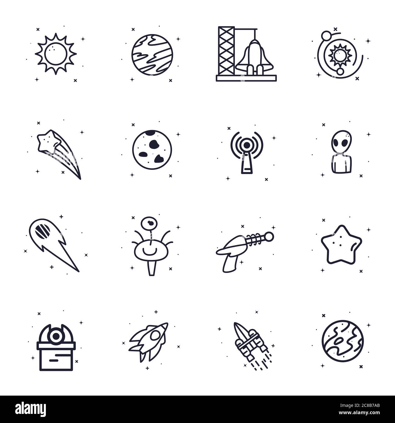 line style icon set of Space futuristic cosmos and universe theme ...
