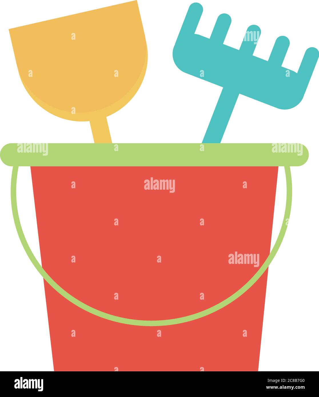 bucket with shovel and fork toy object for small children to play, flat ...