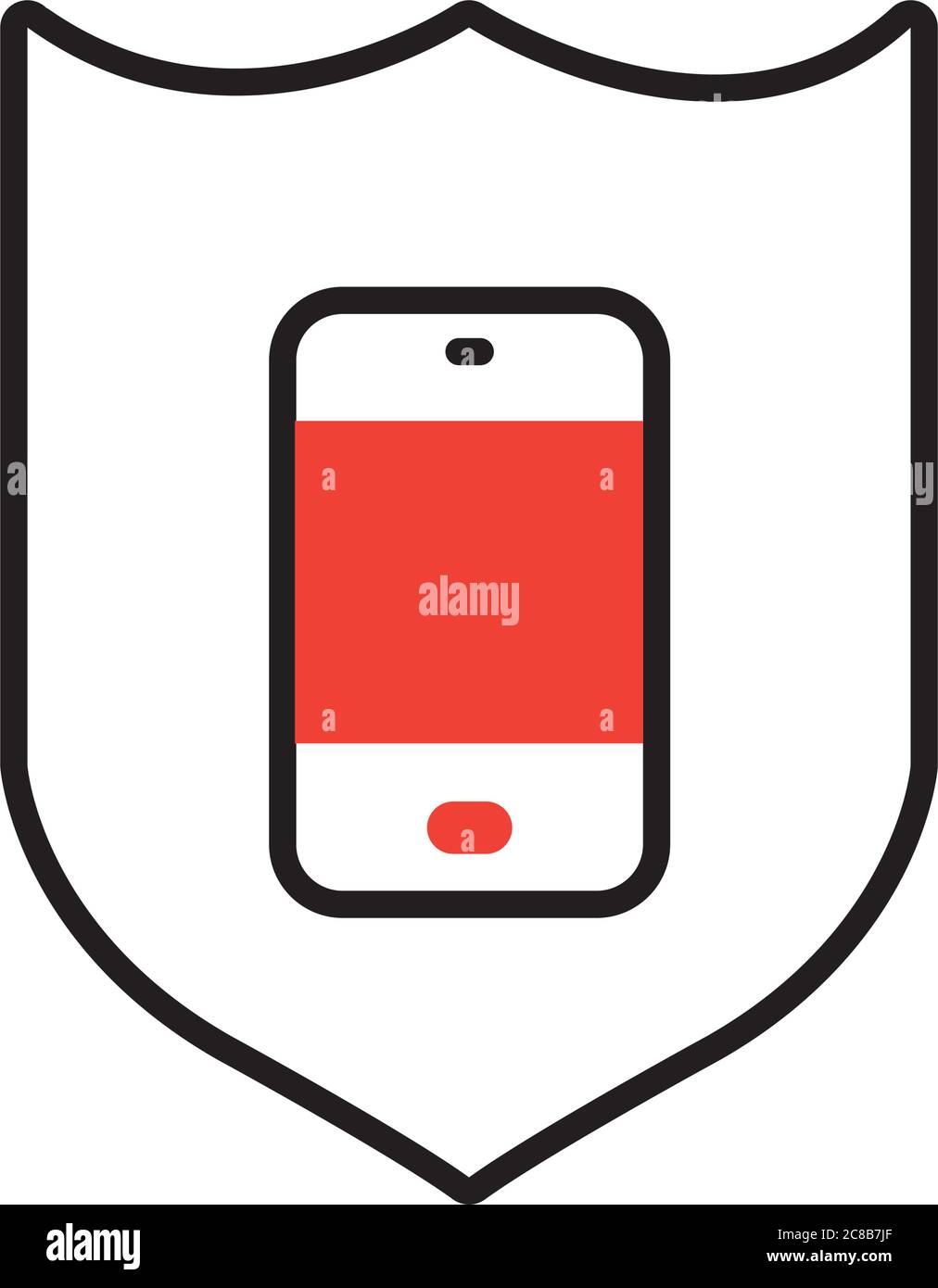 shield with smartphone icon over white background, half line half color ...