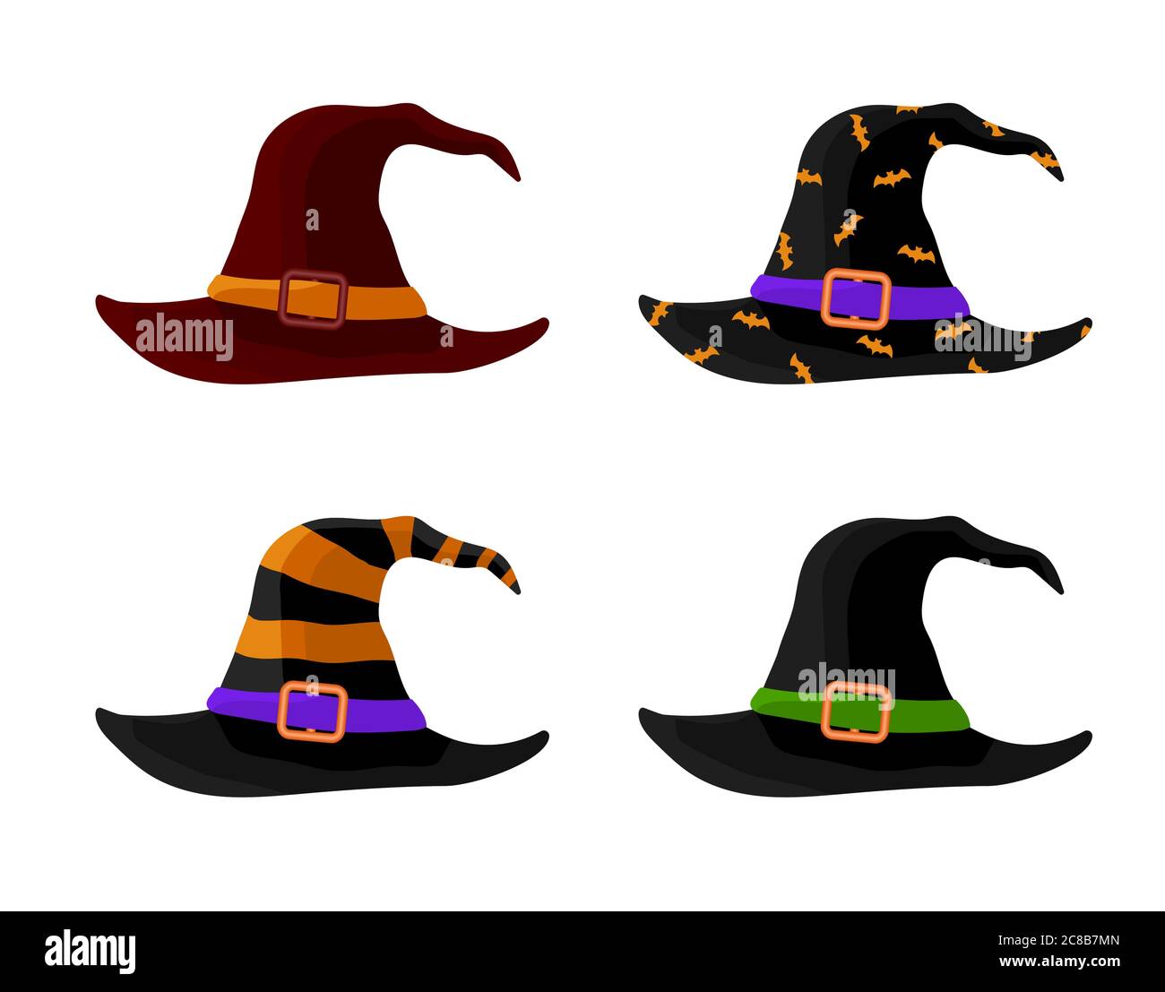 Colorful Witch and Wizards Hats with Belt. Halloween costume. Set of ...