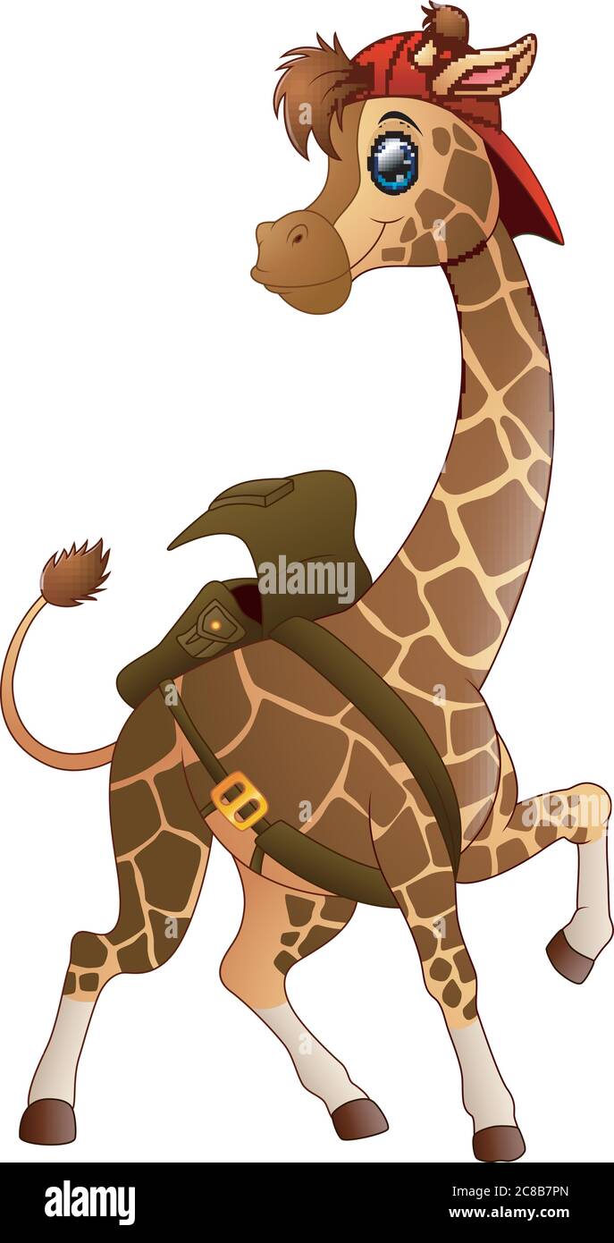 Cartoon giraffe wearing a bag and cap Stock Vector Image & Art - Alamy