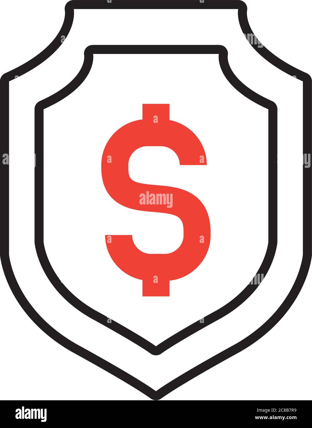 shield with money symbol icon over white background, half line half ...