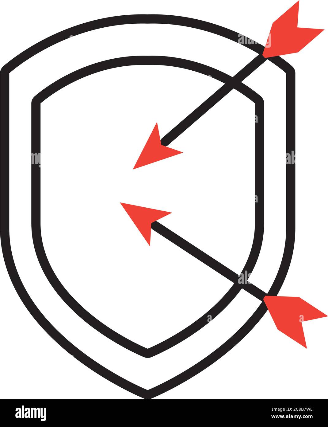 shield with arrows icon over white background, half line half color ...
