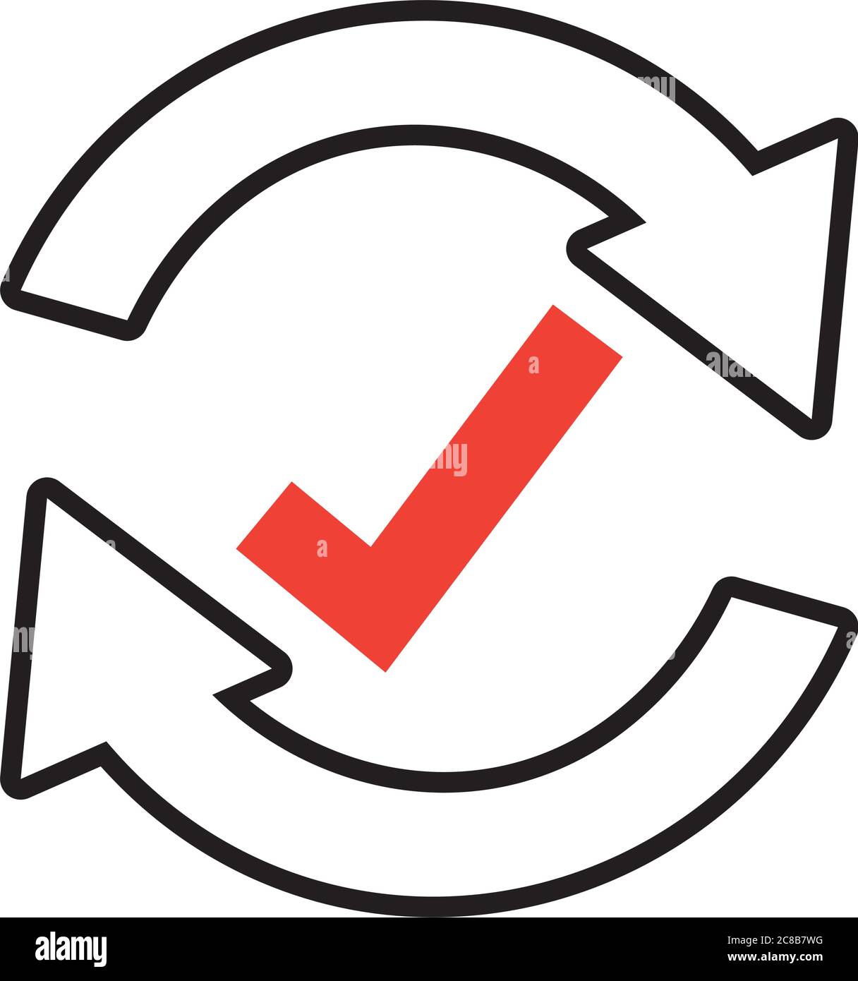 sync arrows and check mark icon over white background, half line half ...