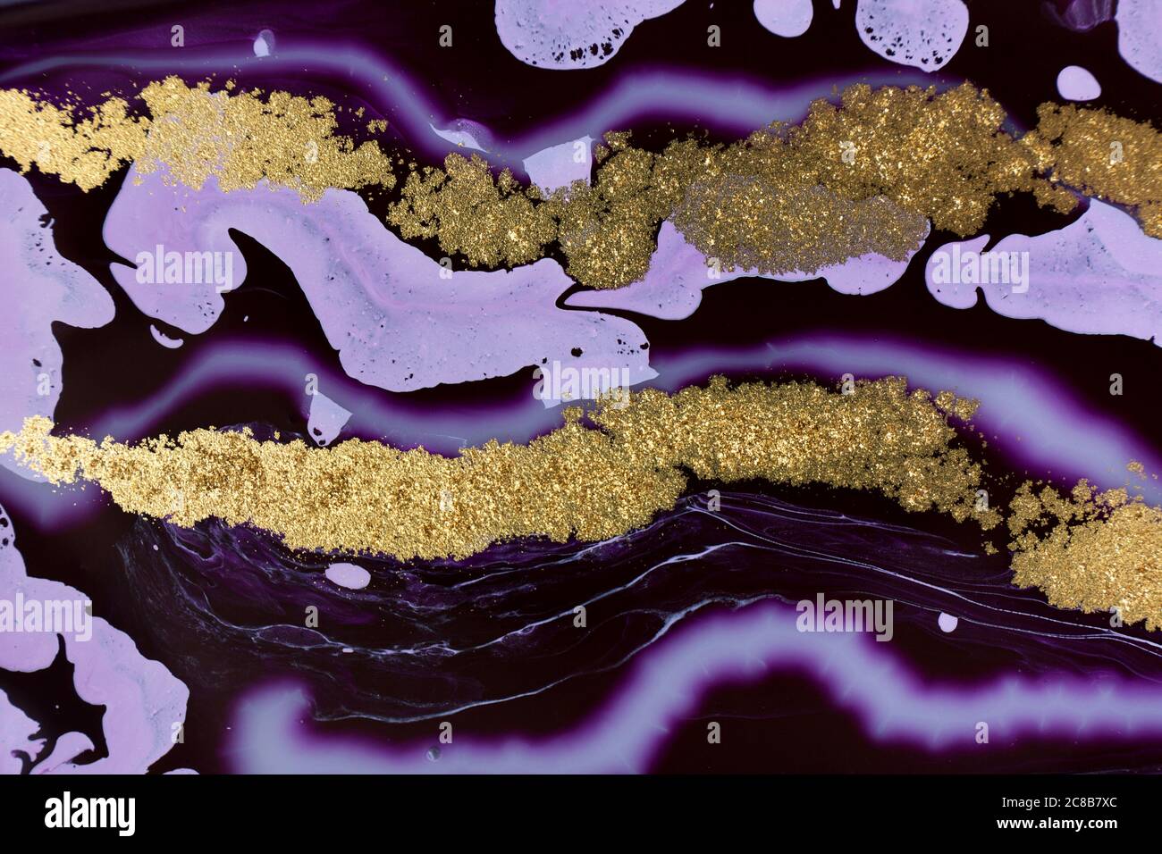 Mixed purple inks background with golden glitter. Abstract paint ...