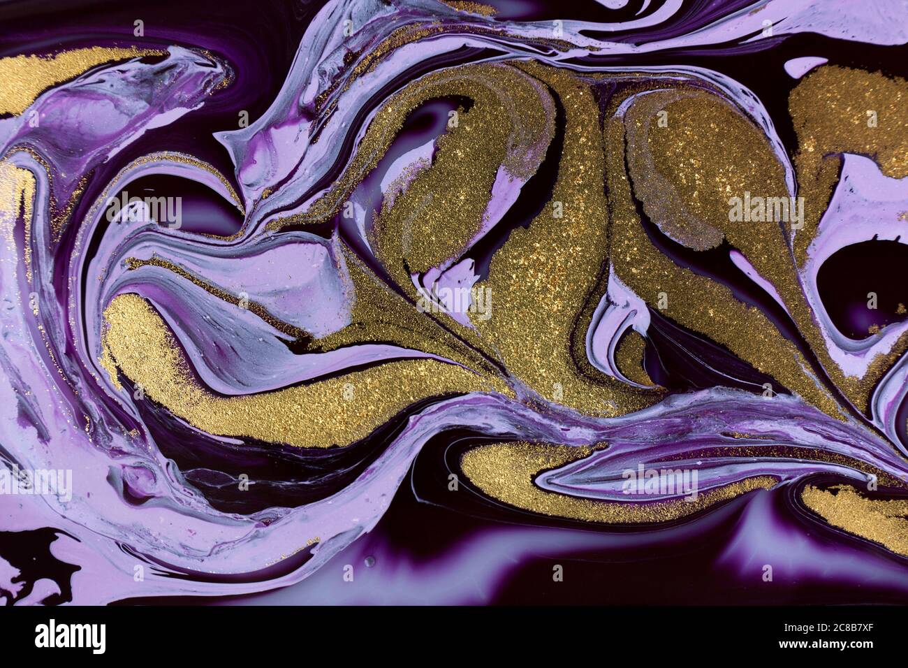 Mixed purple inks background with golden glitter. Abstract paint ...